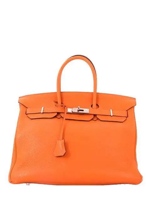 Hermès Birkin Handbag Clemence With Palladium Hardware 35 - Orange