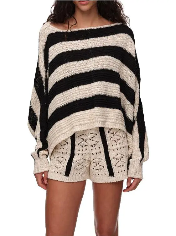 Bimba Y Lola Striped Oversize Cropped Sweater - Black