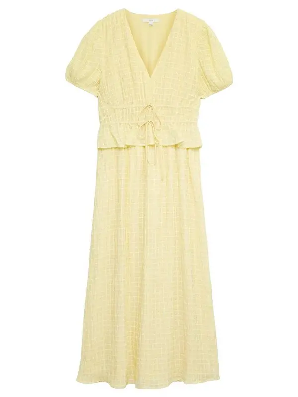 M&s Marks & Spencer Textured Tie Waist Midi Dress - Yellow