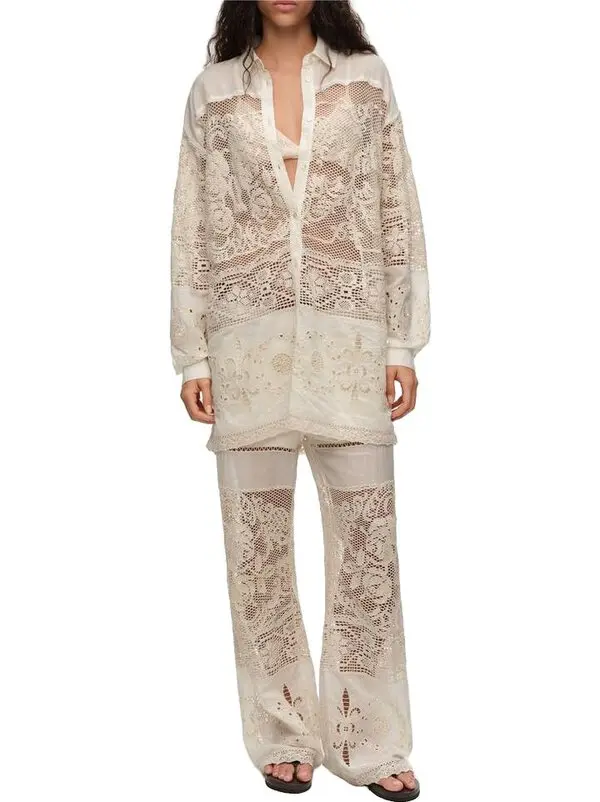 Bimba Y Lola Embroidered And Openwork Trousers - Ecru