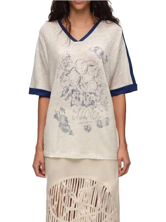 Bimba Y Lola Linen Fruit Logo T-shirt - Ivory