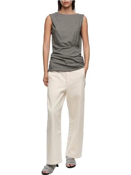 Bimba Y Lola Barrel Cut Cotton Linen Blend Trousers - Ecru
