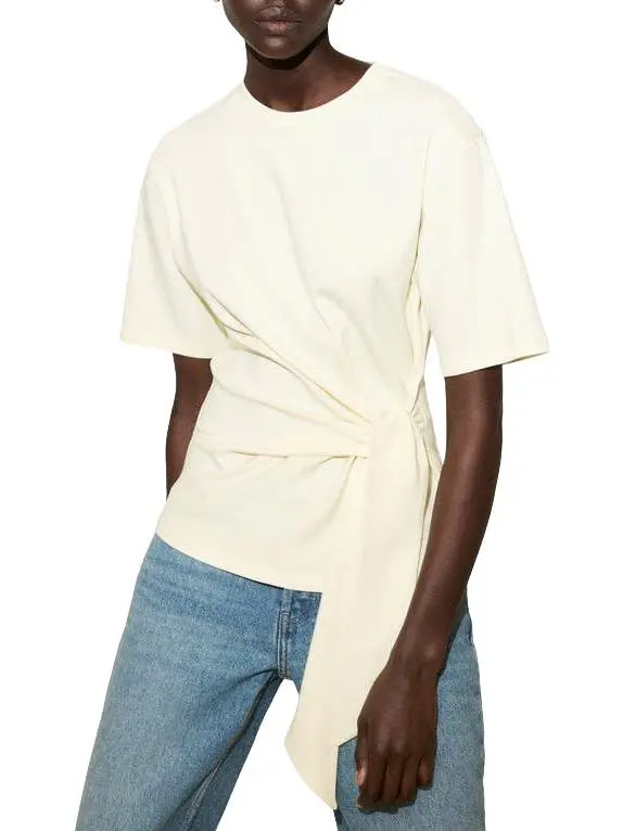 Mango Side Tie Stretch Cotton T-shirt - Vanilla