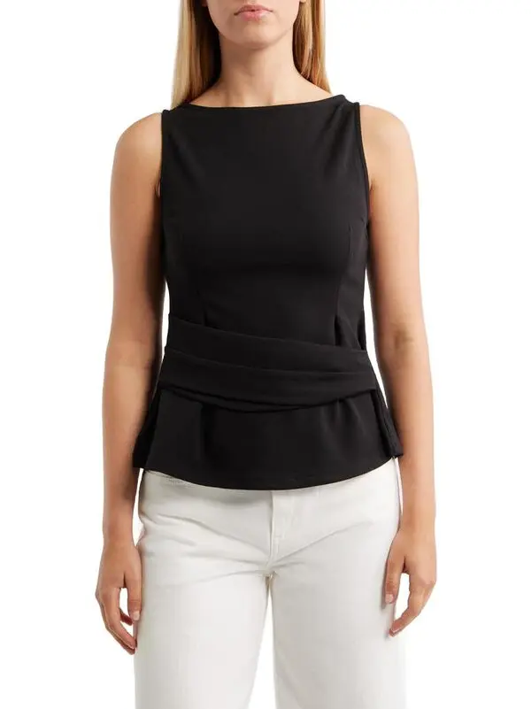 NIKKI LUND Silva Sleeveless Top With Asymmetric Cummerbund - Black