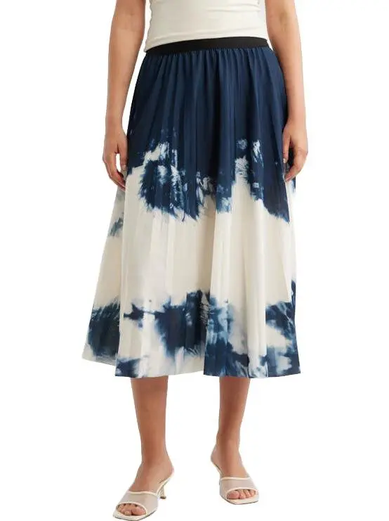 NIKKI LUND Printed Pleated Midi Skirt - Blue