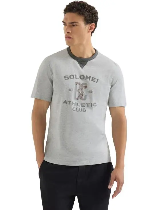 Brunello Cucinelli Cotton Jersey Crew Neck T-shirt With Print - Grey
