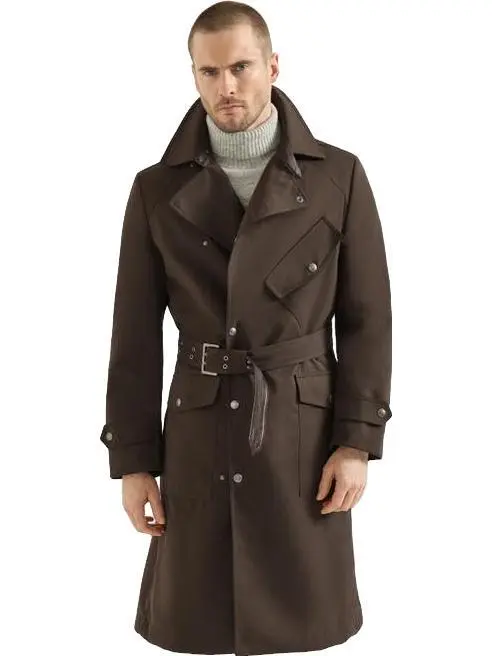 Brunello Cucinelli Water-resistant Microfiber Trench Coat With Nappa Leather Inserts - Brown