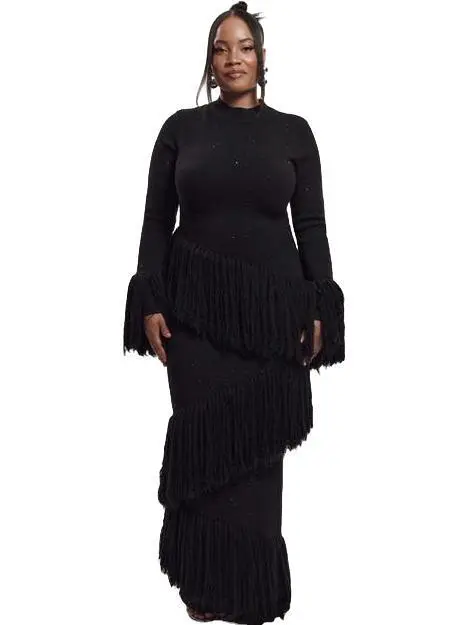 OFUURE Eme Sequin Fringe Maxi Dress - Black