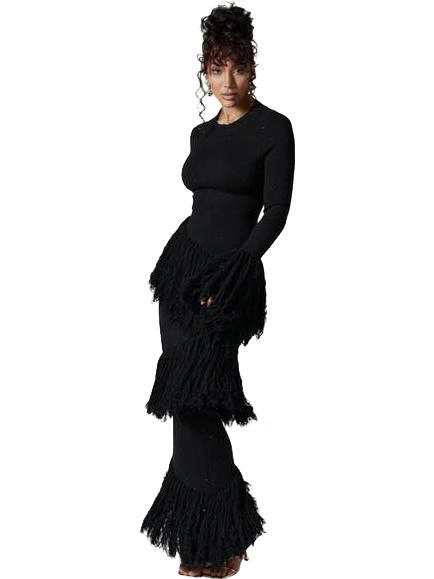 OFUURE Eme Sequin Fringe Maxi Dress - Black