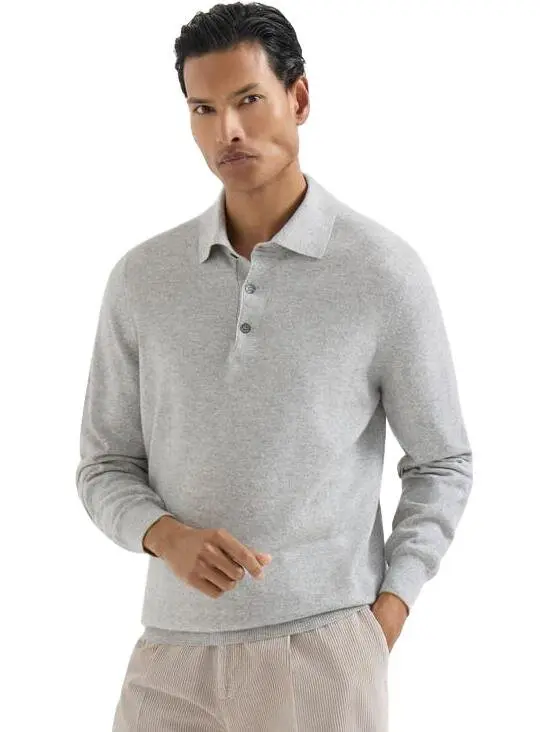 Brunello Cucinelli Cashmere Knit Polo Shirt - Pebble