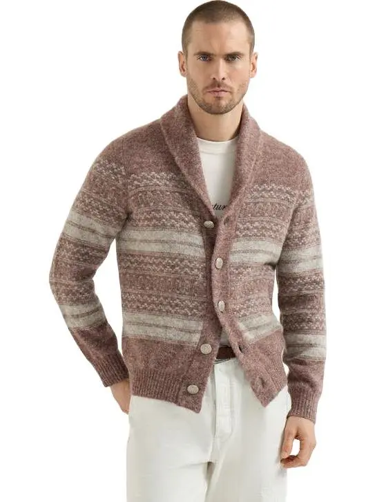 Brunello Cucinelli Alpaca Blend Nordic Jacquard Cardigan - Red