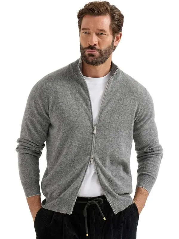 Brunello Cucinelli Cashmere High-neck Zipper Cardigan - Dark Grey
