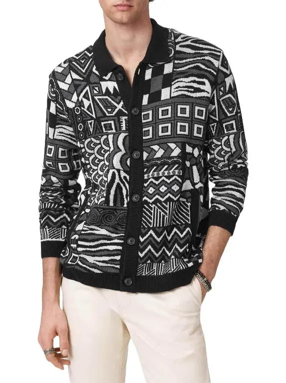 John Varvatos Simone Jacquard Cardigan - Black