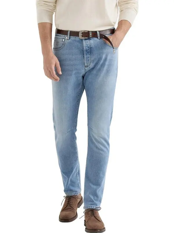 Brunello Cucinelli Comfort Cotton Denim Leisure Fit Five-pocket Trousers - Light Denim