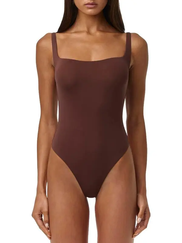 Naked Wardrobe Scoop Neck Tank Bodysuit - Chocolate