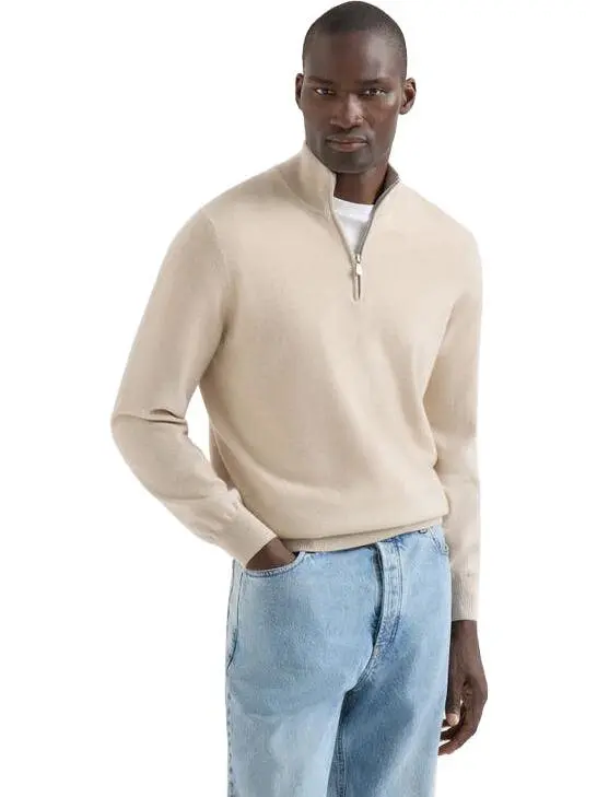 Brunello Cucinelli Cashmere Half-zip Sweater - Sand