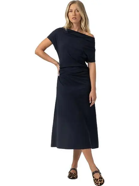 SAINT + SOFIA Laurie Cowl Neck Midi Dress - Navy