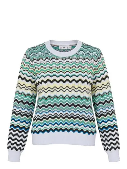 VIVA K Crochet Chevron Ribbed Long Sleeve Sweater - Mint Multi
