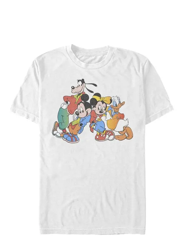 MICKEY & FRIENDS Colorful Group Shot Distressed Graphic T-shirt - White