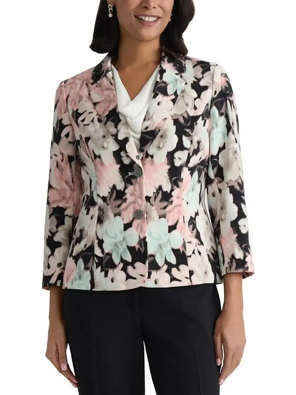 KASPER Floral Print Two-button Blazer - Black Multi
