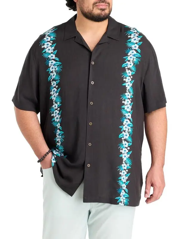 OAK HILL BY DXL Big & Tall Floral Striped Sport Shirt - Black