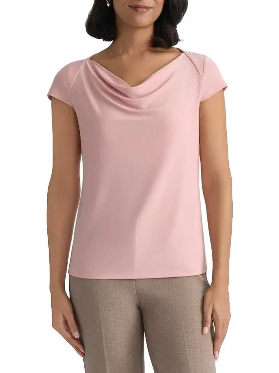 KASPER Cowl Neck Cap Sleeve Knit Top - Light Rose
