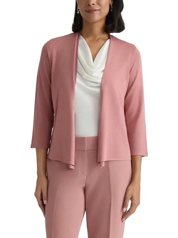 KASPER Cropped A-line Fine Knit Cardigan - Tearose