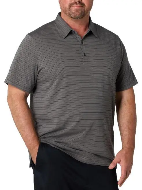 OAK HILL BY DXL Big & Tall Striped Tech Polo Shirt - Black