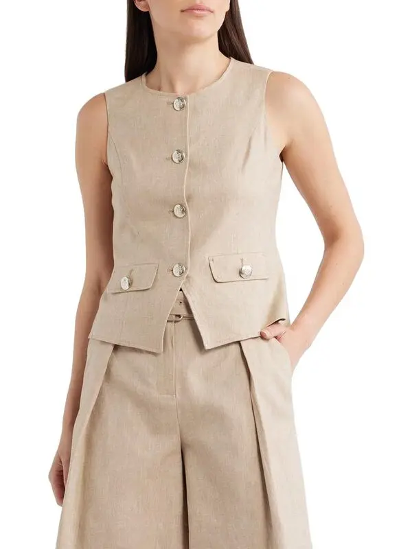 Halogen Crewneck Cutaway Vest - Pebble