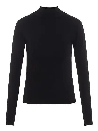RIFF Mock Neck Stretch Jersey Knit Top - Black