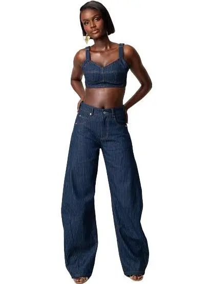 OFUURE Pinstripe Wide-leg Trousers - Denim