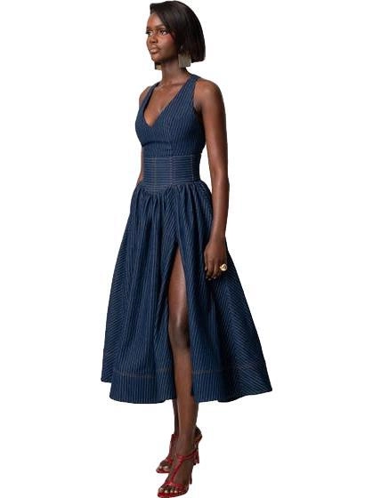OFUURE Noemi Midi Dress In Pinstripe - Denim