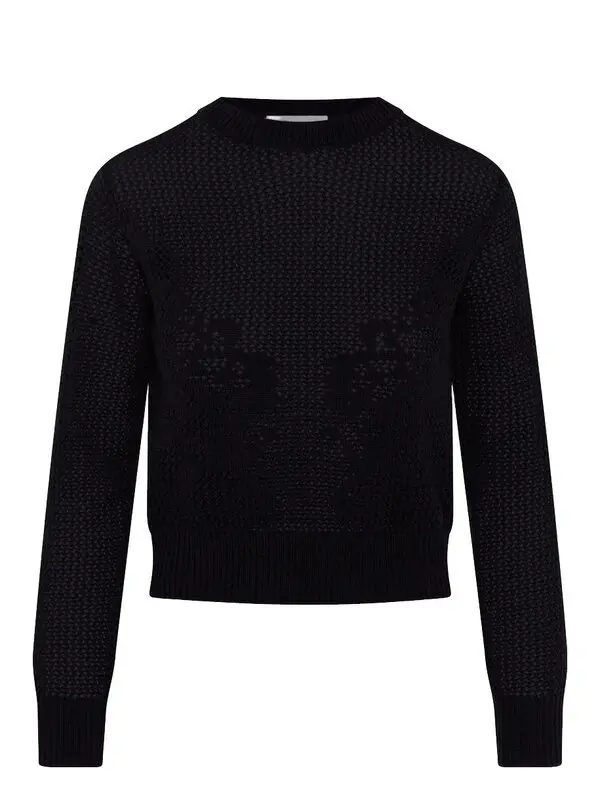 CLUB MALIBU Crochet Design Cropped Sweater - Black