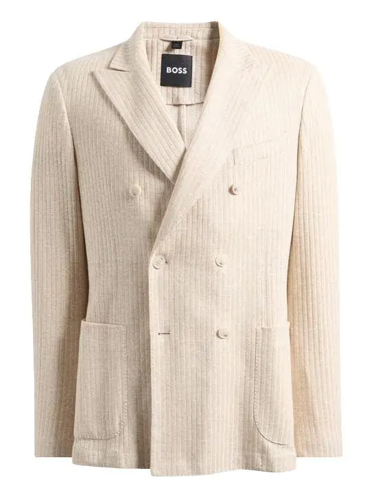 BOSS Hanry Slim Fit Stripe Textured Sport Coat - Beige