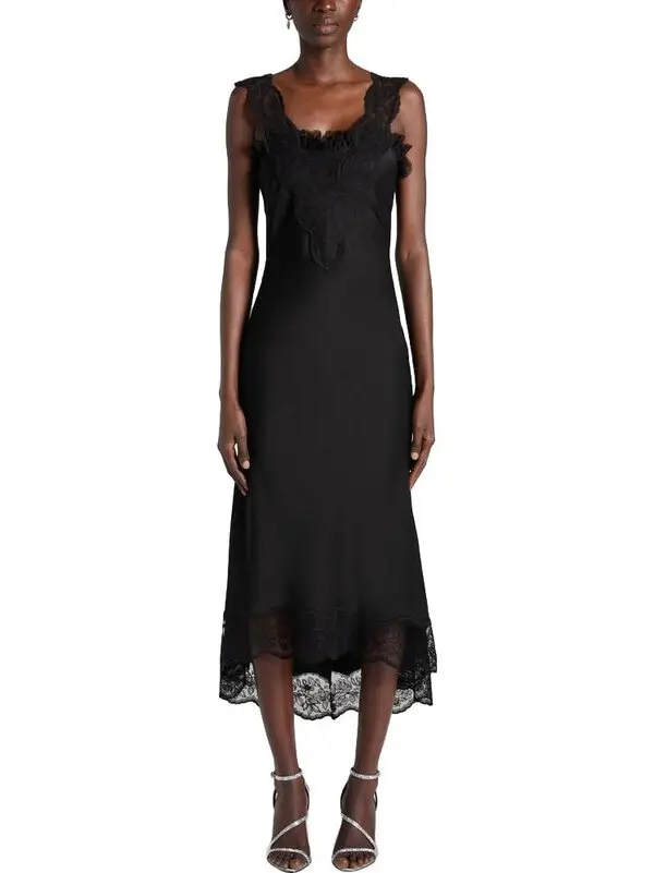 Alexander McQueen Lace Trimmed Satin Cocktail Dress - Black