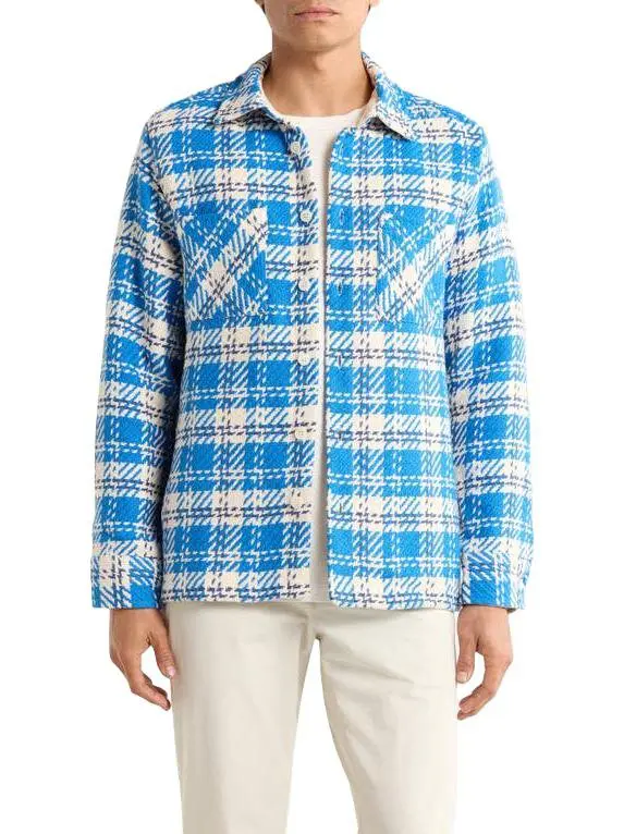 WAX LONDON Whiting Oran Check Recycled Cotton Blend Overshirt - Blue/ecru