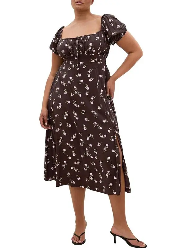 City Chic Abbie Peasant Midi Dress - Strawberry Fields