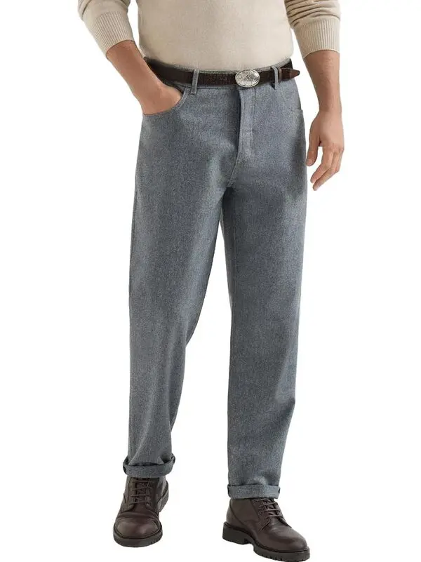 Brunello Cucinelli Virgin Wool Flannel Five-pocket Trousers - Camel
