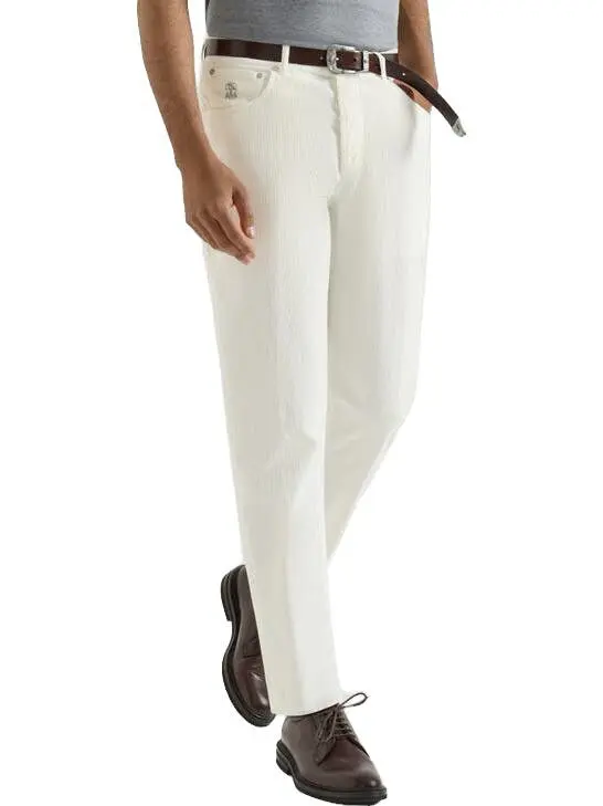 Brunello Cucinelli Garment-dyed Cotton Narrow Wale Corduroy Trousers - Snow