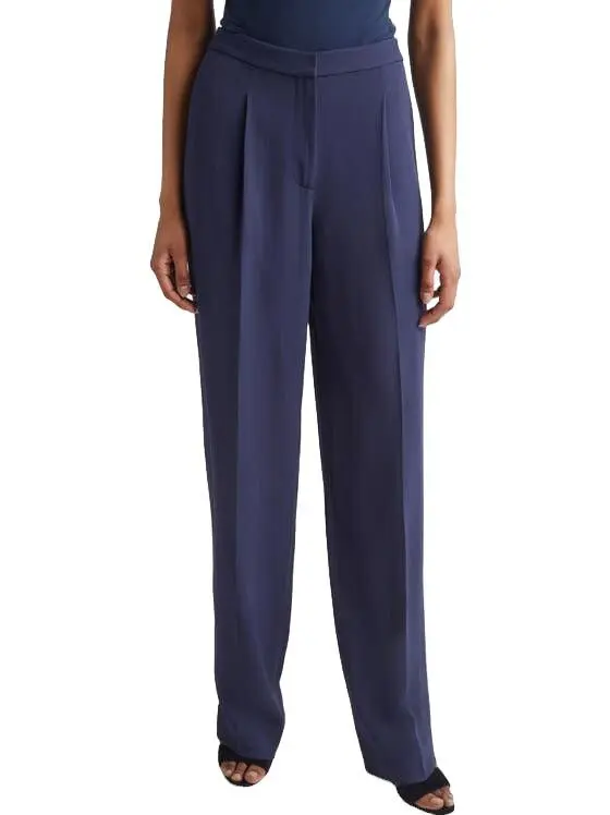 St. John Lydia Pleated Lightweight Stretch Cady Trousers - Midnight