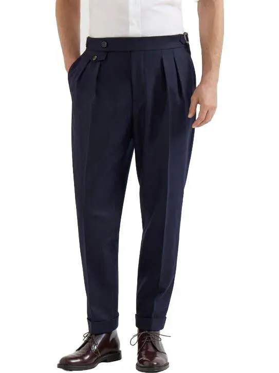 Brunello Cucinelli Virgin Wool Flannel Trousers With Double Pleats - Blue