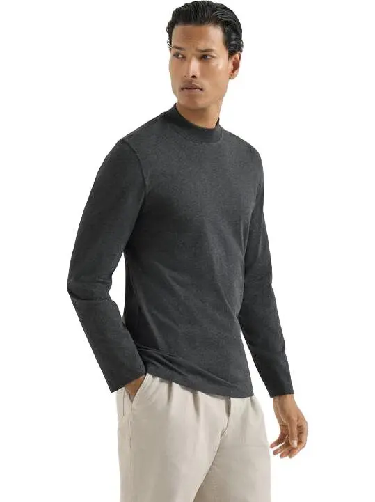 Brunello Cucinelli Cotton Jersey Long Sleeve Mock Neck T-shirt - Anthracite