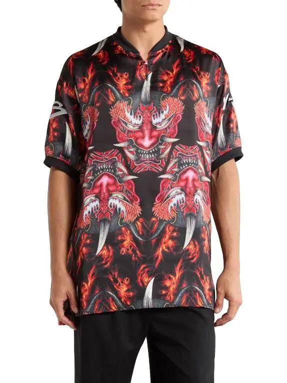 Y3 Satin Yaksha Graphic Jersey Polo - Red Multi