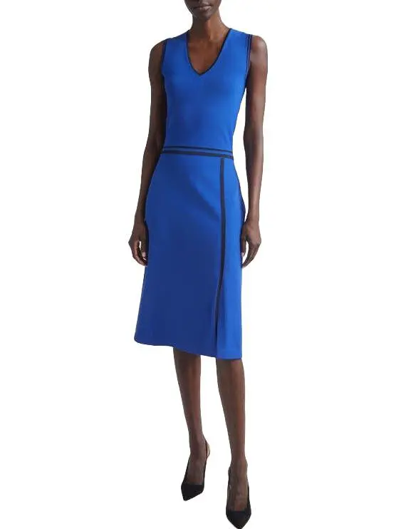 St. John Roma Crepe Knit Sleeveless Midi Dress With Contrast Trim - Cobalt/midnight