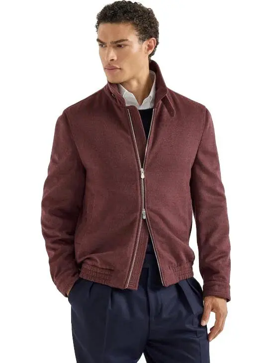 Brunello Cucinelli Virgin Wool Beaver Cloth Bomber Jacket With Zipper - Burned