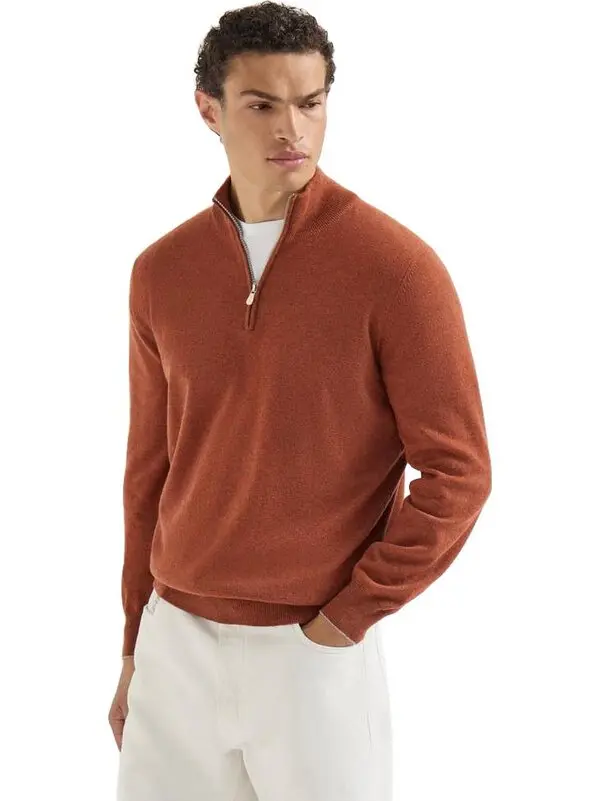 Brunello Cucinelli Mouliné Cashmere Half-zip Sweater - Grey
