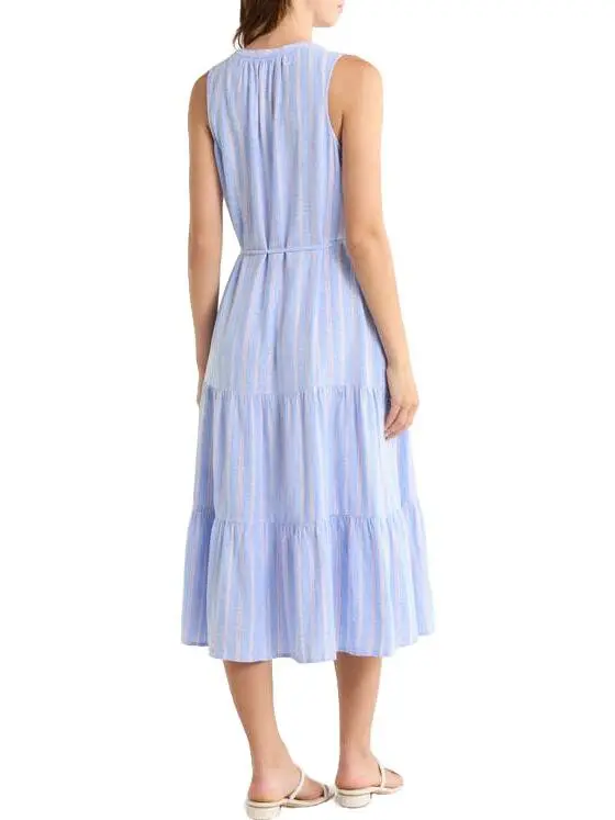 Tommy Bahama Sea Salt Bay Stripe Linen Blend Midi Dress - Grape Pools
