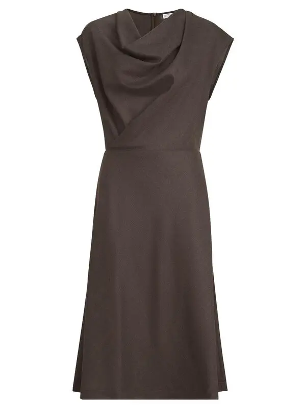 Brunello Cucinelli Virgin Wool Diagonal Flannel Wrap-effect Dress With Monili - Pine Cone Brown