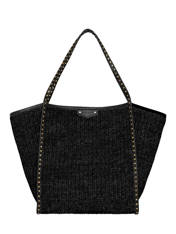 Rebecca Minkoff Dylan Raffia Tote Bag With Studded Straps - Black