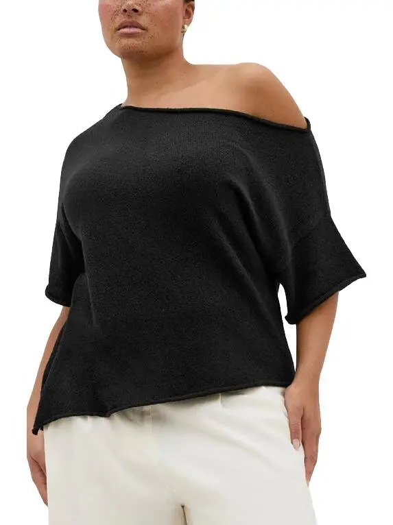 City Chic One-shoulder Knit Top - Black